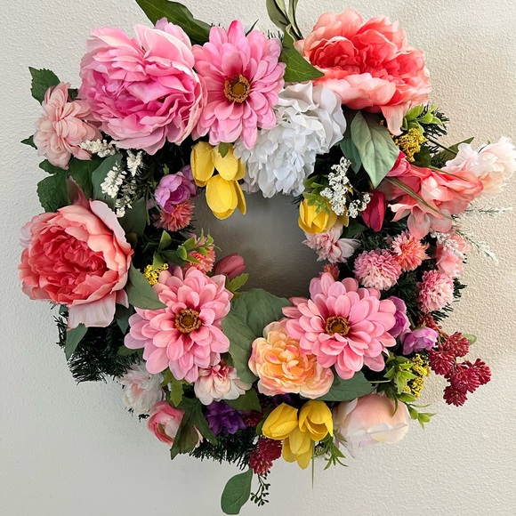 Handmade | Holiday | Elegant Floral Summer Evergreen Wreath With ...